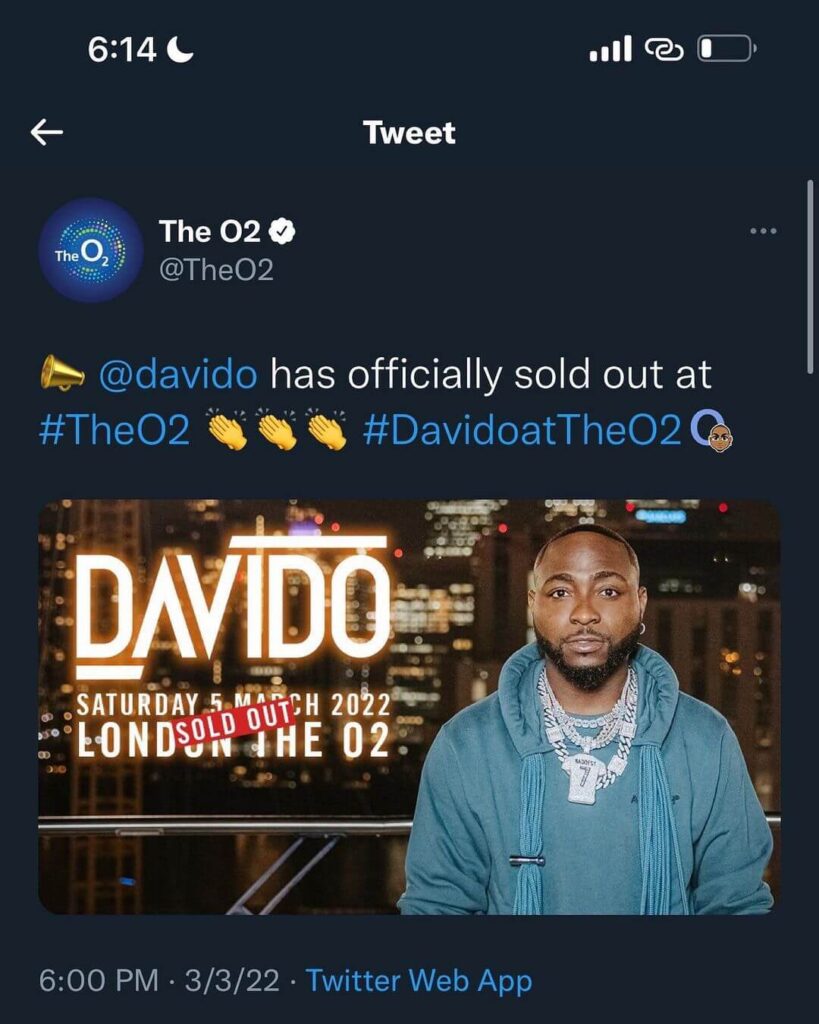 Davido sells out O2 Arena once again - citiMuzik