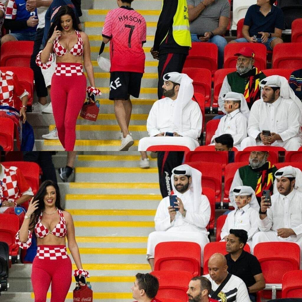 Miss Croatia Ivana Knoll wears BRA to Qatar Stadium - Qatar fans were ...